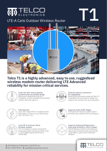 Telco Electronics T1 - Indoor/Outdoor 4G LTE-A Pole Mountable Modem/Router